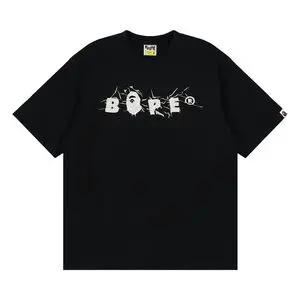 A BATHING APE Wrinkle Logo Relaxed Fit Tee - Black