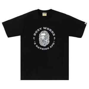 A BATHING APE Wild Leopard Pattern Busy Works Sta Tee - Black