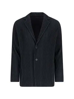 Issey Miyake Tailored Pleated Jacket In 100% Polyester - Black