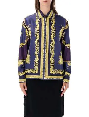 Versace Baroque Print Silk Button-up Shirt - Blue Multi