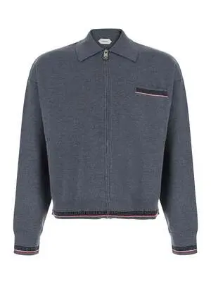 Versace Wool Long-sleeve Sweater With Greek Motif - Grey