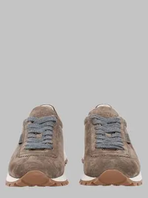 Brunello Cucinelli Runner Sneakers In Suede Leather With Shiny Tab
