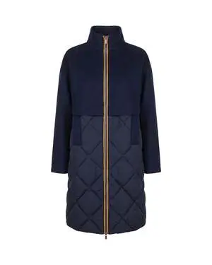 K-WAY Long Quilted Mixed-media Coat - Blue Depth