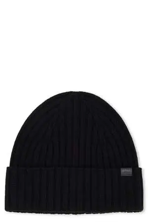 BOSS Ribbed Knit Beanie Hat - Black