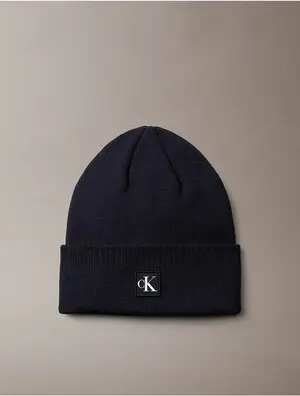 Calvin Klein Monogram Embroidery Cuff Beanie - Deep Sapphire