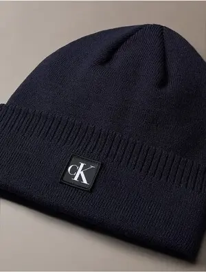 Calvin Klein Monogram Embroidery Cuff Beanie - Deep Sapphire