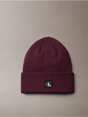 Calvin Klein Monogram Embroidery Cuff Beanie - Raspberry Truffle