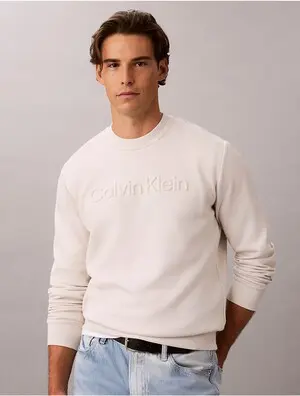 Calvin Klein Fleece Embossed Crewneck Sweater - Chalk