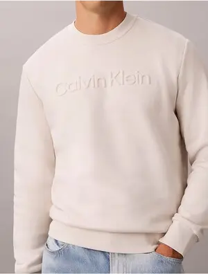 Calvin Klein Fleece Embossed Crewneck Sweater - Chalk