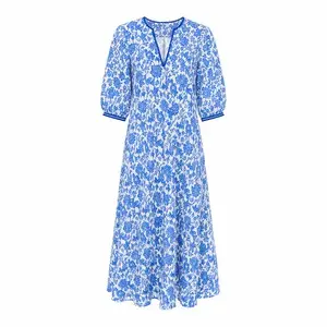 KAMINEE Navy Floral Cotton Dress Sorrento