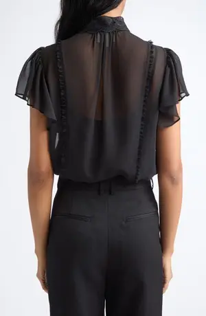 Cinq À Sept Virelle Lace Trim Tie Neck Top - Black