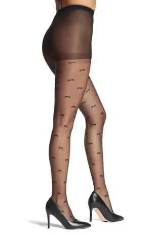MEMOI Sheer Bow Tights - Black
