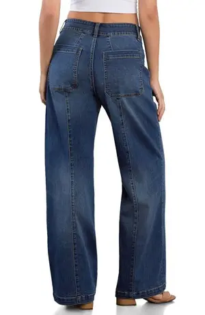 HINT OF BLU Patch Pocket Wide Leg Jeans