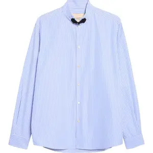 Valentino Garavani Stripe Mandarin Collar Cotton Button-up Shirt - Blue/ivory
