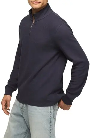 Lucky Brand Quarter Zip Textured Pullover - Navy