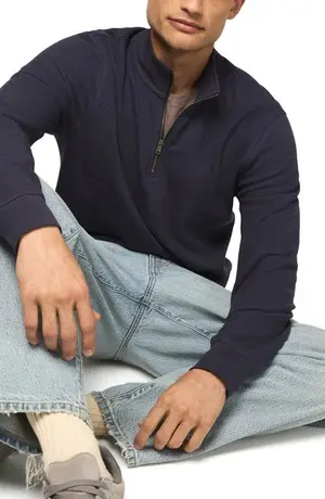 Lucky Brand Quarter Zip Textured Pullover - Navy