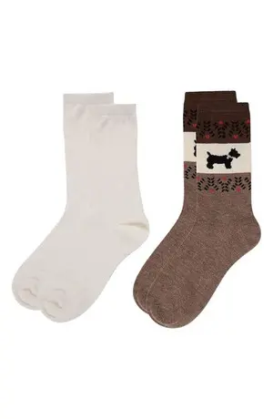MEMOI Assorted 2-pack Crew Socks - Brown