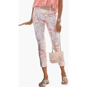 LASCANA Skinny Leg Cropped Pants - Coral-patterned