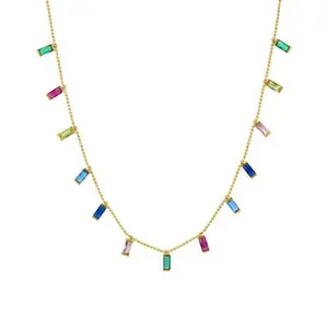 GEMMA AZZURRO Rainbow Baguette Drops Necklace - Multi