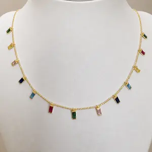 GEMMA AZZURRO Rainbow Baguette Drops Necklace