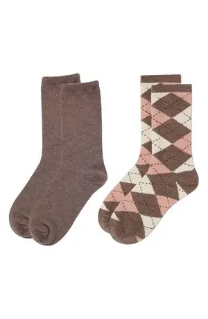 MEMOI Assorted 2-pack Crew Socks - Brown