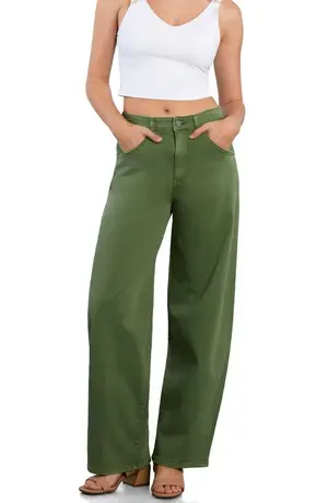 HINT OF BLU Lazy Day Relaxed Wide Leg Jeans - Basil