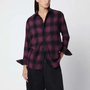 Balenciaga Purple/black Checked Shirt In Wool Blend