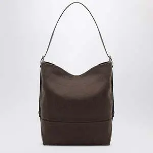 LEMAIRE Belted Tote Bag In Dark Cotton Canvas