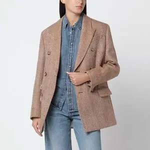 AMI Paris Double-breasted Blazer In Virgin Wool - Brown