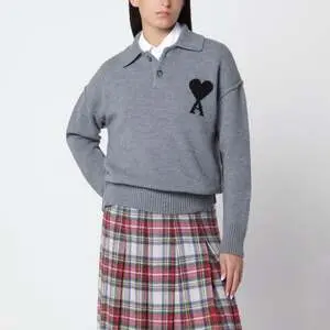 AMI Paris De Coeur Polo Sweater In Wool