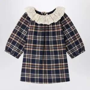 Bonpoint Flavili Blue Checked Dress In Organic Cotton