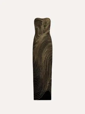 Oscar De La Renta Beaded Wave Embroidered Strapless Cocktail Dress - Black