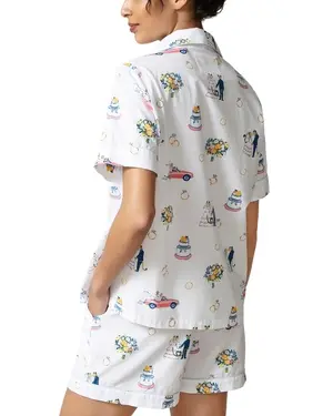 PRINTFRESH Short Cotton Pajama Set In Happily Ever After - Cloud