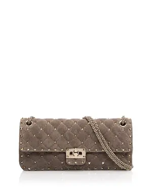 Valentino Garavani Rockstud Small Suede Shoulder Bag - Grey
