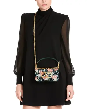 Valentino Garavani Loco Embellished Satin Shoulder Bag