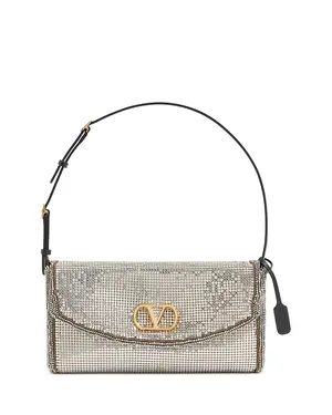 Valentino Garavani Devain Beaded Chainmail Shoulder Bag - Silver