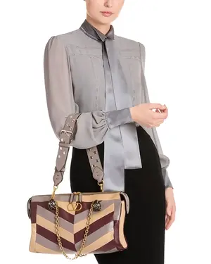 Valentino Garavani Vlogo Chevron Patchwork Leather Shoulder Bag