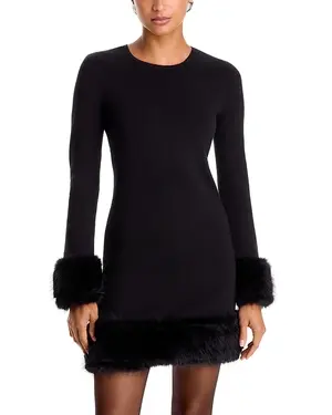 Aqua Faux Fur Trim Knit Mini Dress Exclusive