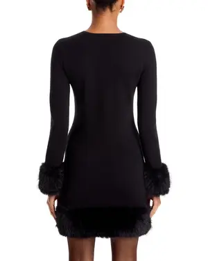 Aqua Faux Fur Trim Knit Mini Dress Exclusive