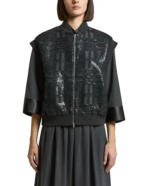 Peserico Sequin Zip Front Waistcoat - Eclipse Gray
