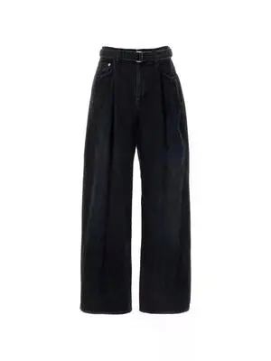 Sacai Belted Pleated Jeans - Black