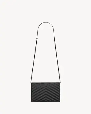Saint Laurent Cassandre Envelope Chain Wallet In Grain De Poudre Leather