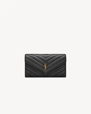 Saint Laurent Cassandre Matelassé Large Flap Wallet In Lambskin - Black