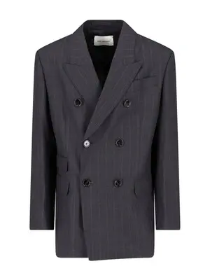 AMI Paris Double-breasted Blazer In Virgin Wool - Gray
