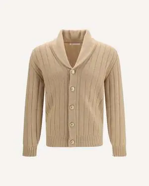 Brunello Cucinelli Ribbed Cashmere Cardigan - Beige