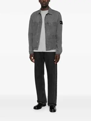 Stone Island Denim Jacket With Logo Patch - Grey