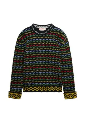 Marni Black Shetland Wool Sweater With Fair Isle Pattern