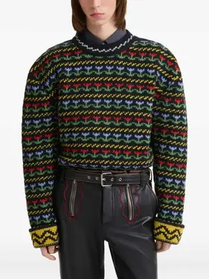 Marni Black Shetland Wool Sweater With Fair Isle Pattern