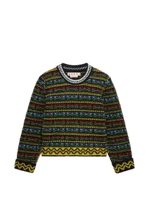 Marni Black Shetland Wool Sweater With Fair Isle Pattern