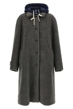 Miu Miu Teddy Nylon Hooded Coat - Gray